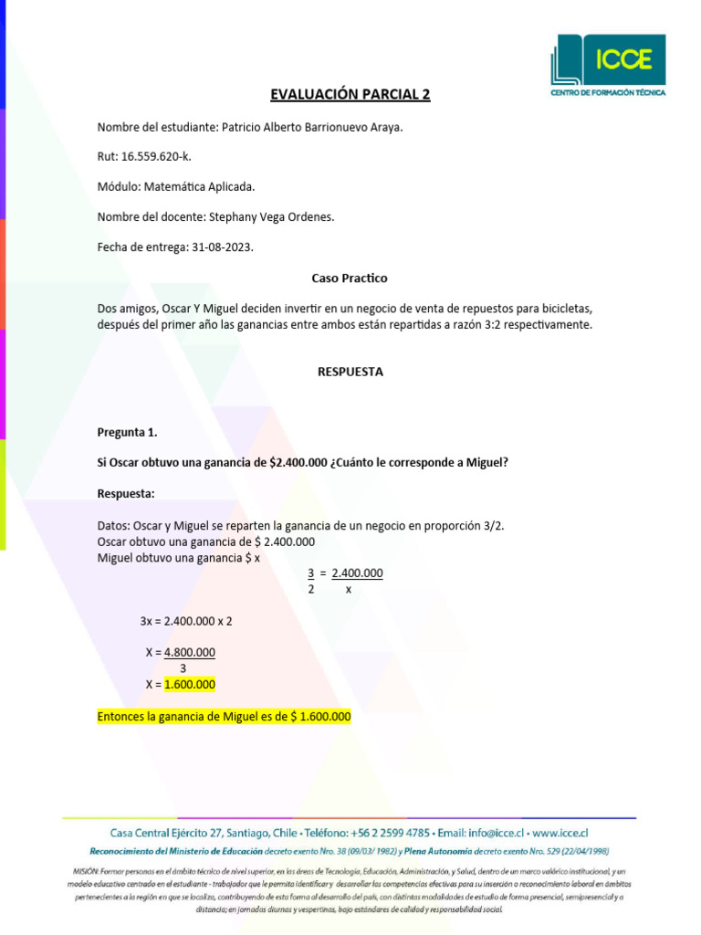 EVALUACIÓN PARCIAL 2 mate | PDF