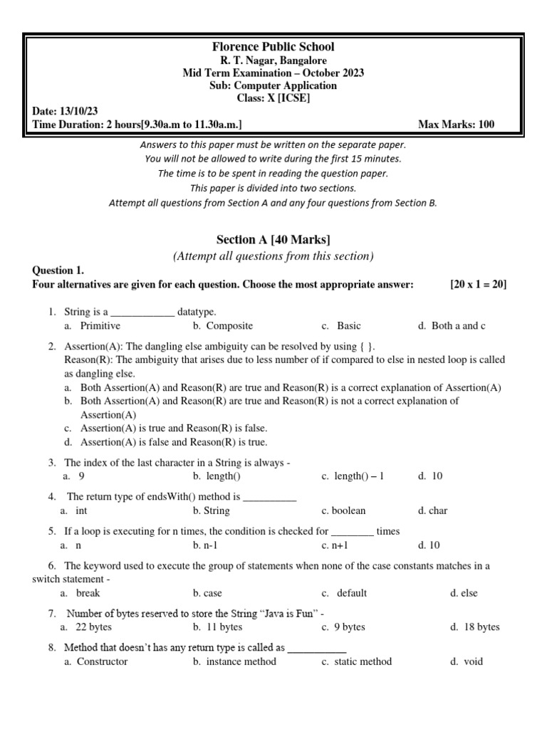 10 Icse Midterm Pdf Constructor Object Oriented Programming Programming