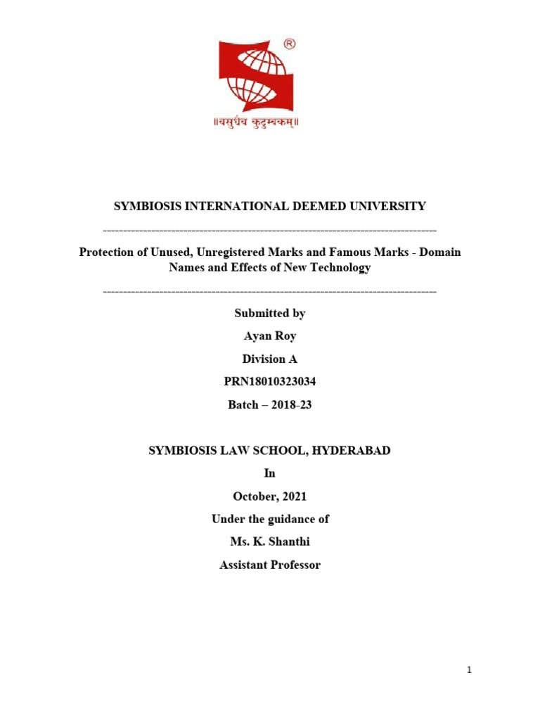 Treademark Project 18010323034 Ayan Roy | PDF | Trademark | Intellectual Property