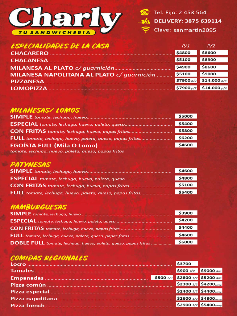 Carta Charly | PDF | Alimentos preparados | Preparación de comida y bebida