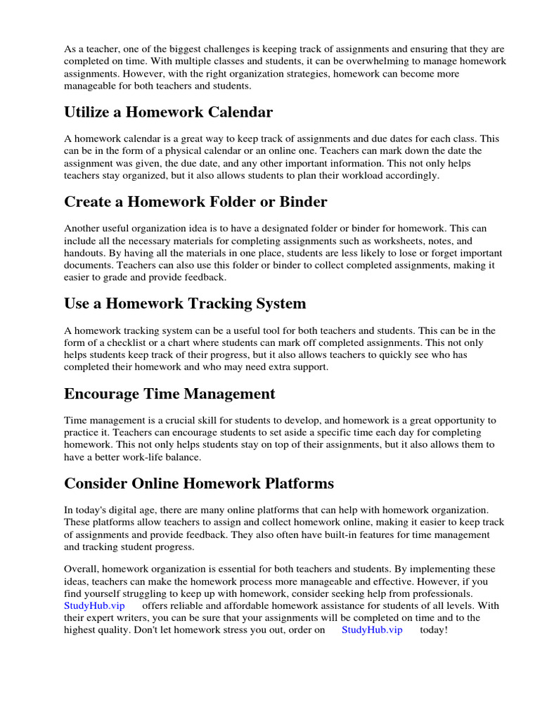 Homework Organization Ideas For Teachers | PDF | Homework | Teachers
