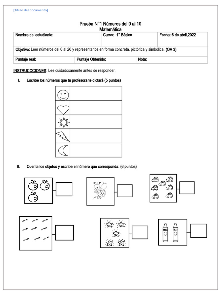 Prueba N°1: Números del 0 al 10 | PDF | Crecimiento personal y profesional