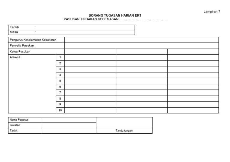 Lampiran 7 - Borang Tugasan Harian ERT | PDF