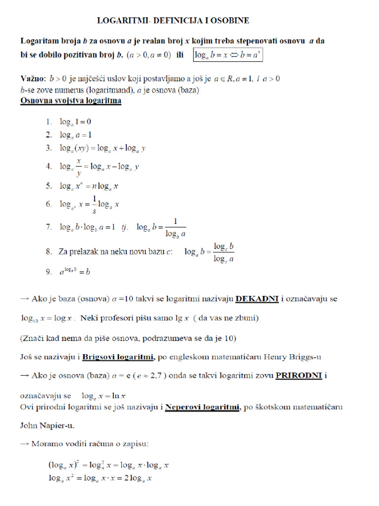 Logaritmi Moji Obrasci | PDF