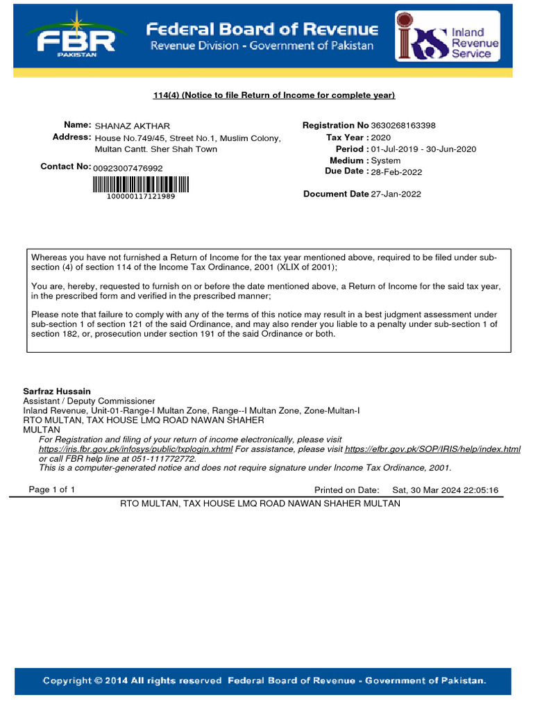 Income Tax Return Filing Notice 2020 | PDF | Finance & Money Management