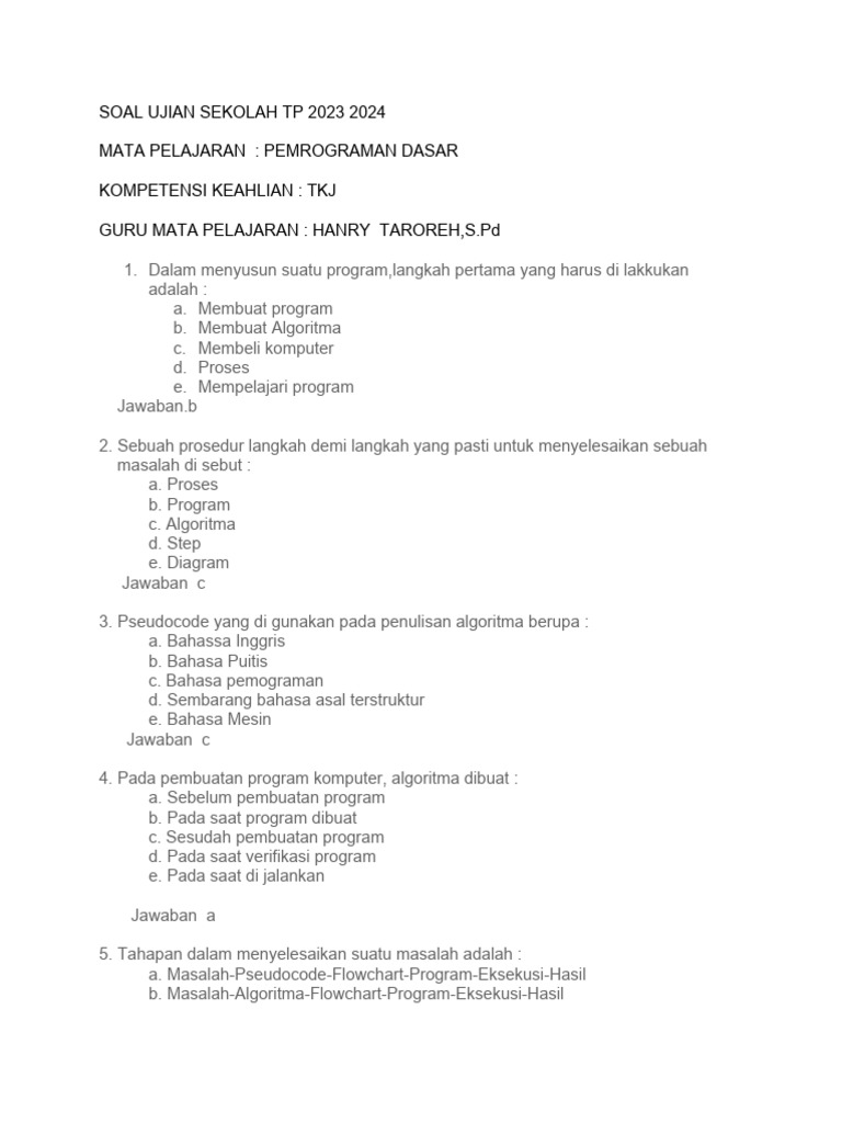 Soal Pemrograman Dasar | PDF | Komputer | Teknologi & Rekayasa