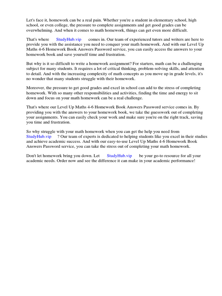Level Up Maths 4-6 Homework Book Answers Password | PDF | Homework ...