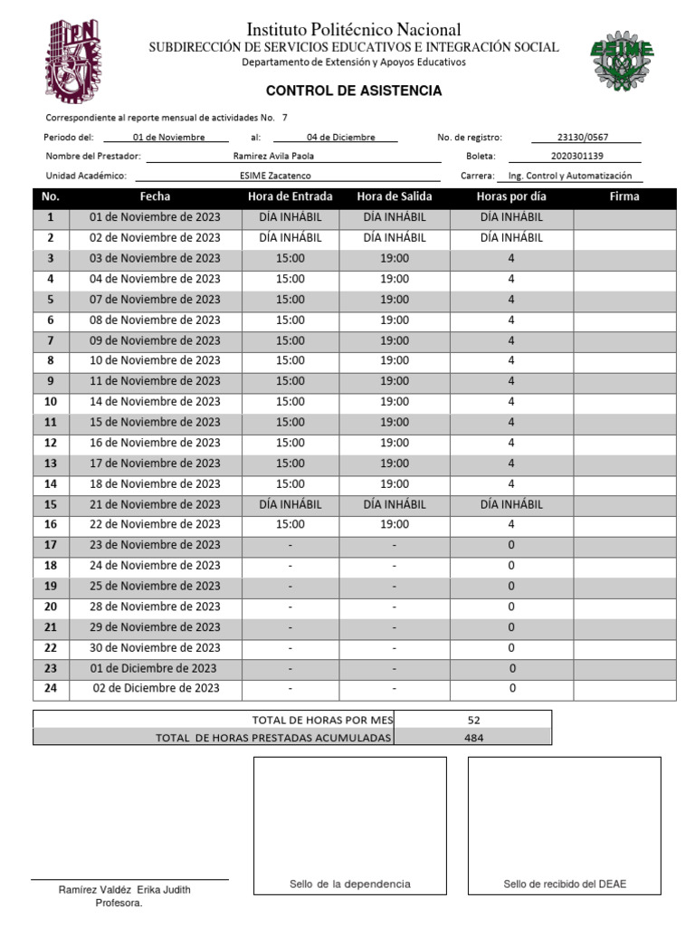 Control de Asistencia Diciembre Pao | PDF