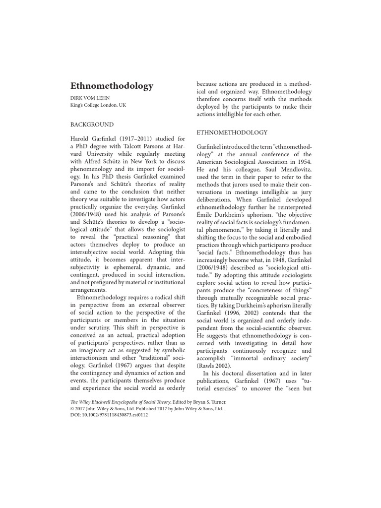 Ethnomethodology Explained | PDF | Sociology | Sociological Theories