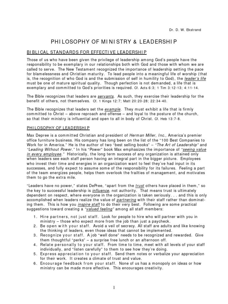 Biblical Leadership Philosophy Guide | PDF | Leadership | Pastor