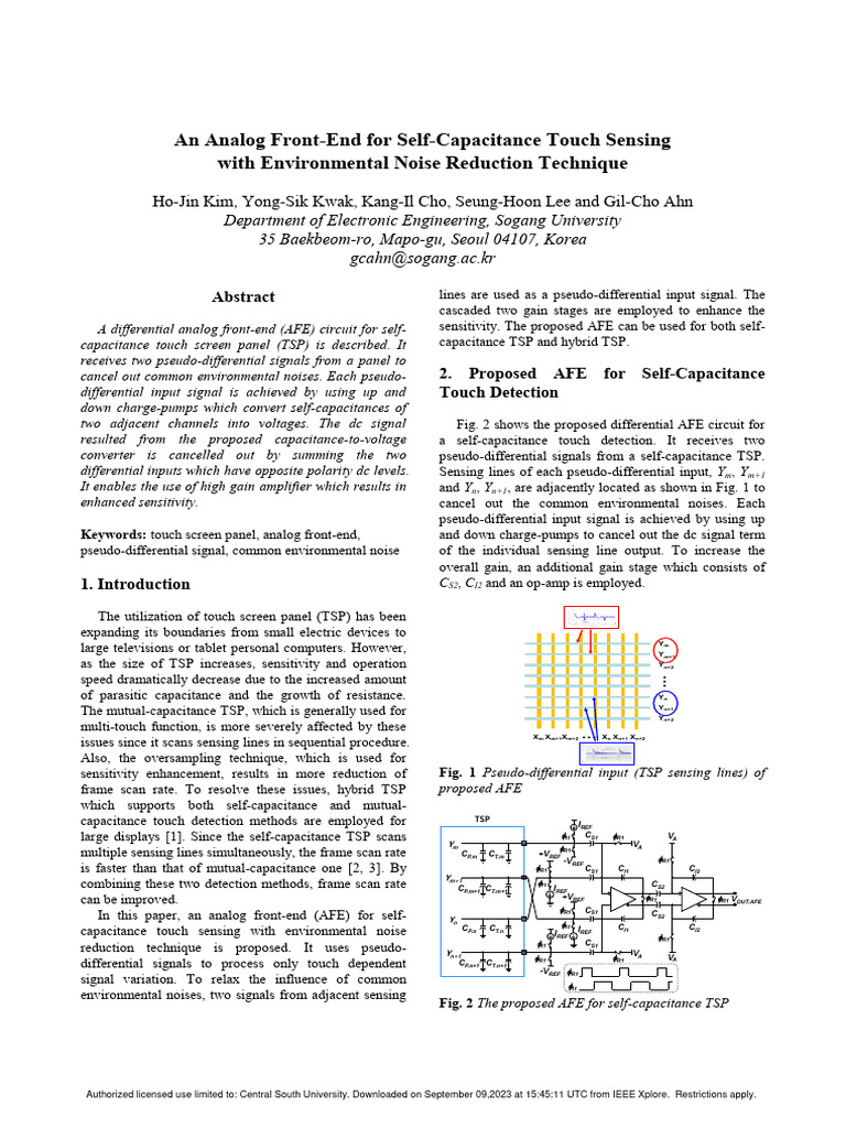 An Analog Front End For Self Capacitance Touch Sensing With ...
