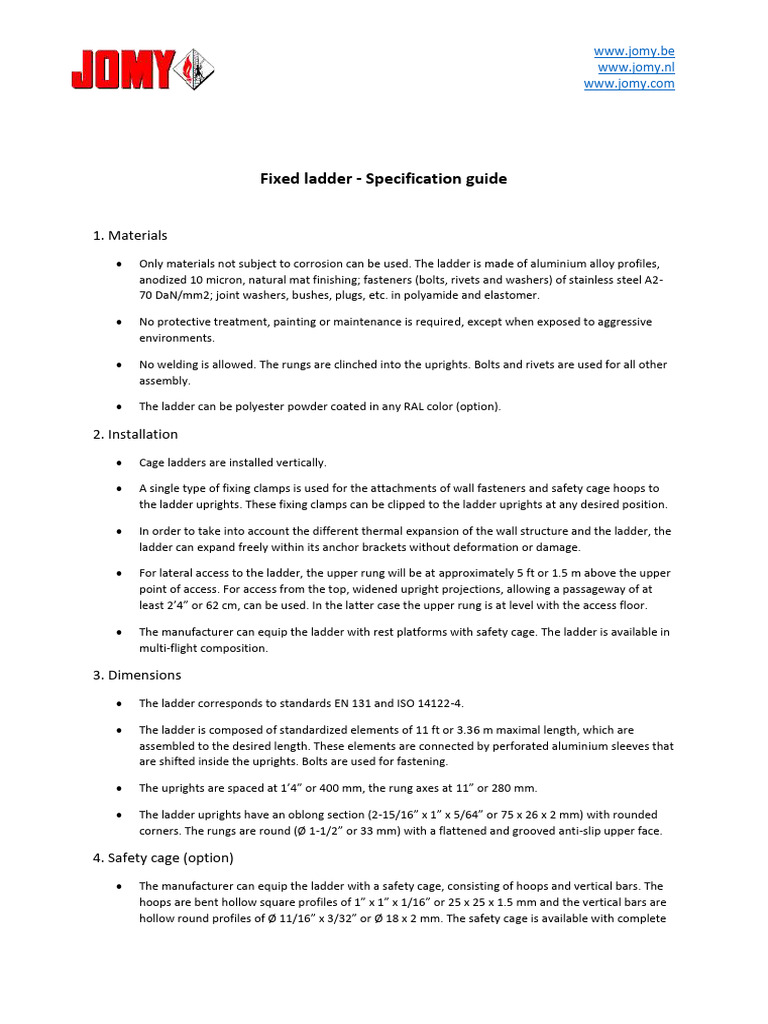 Permanent Ladder - Specification Guide - JOMY | PDF | Ladder | Rivet