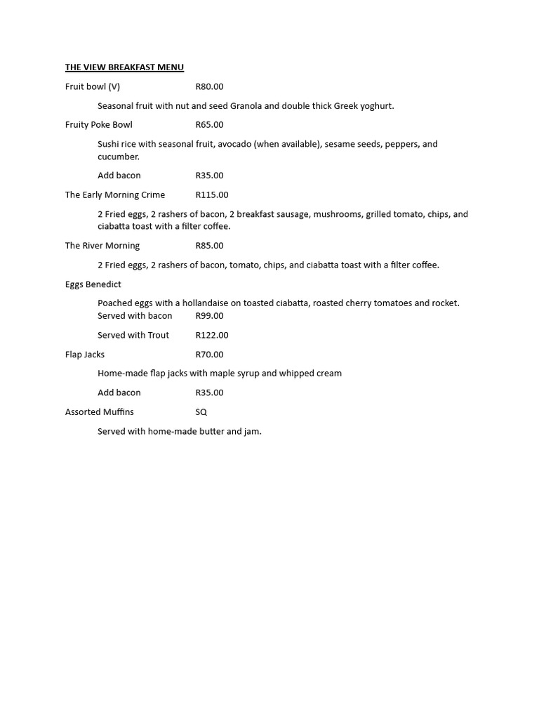 The View Breakfast Menu & Prices | PDF
