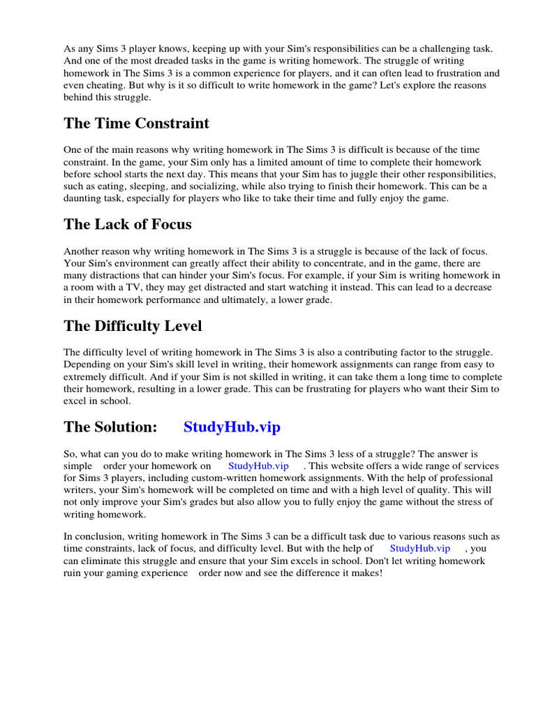 How Do You Copy Homework Sims 3 | PDF | Homework | Adolescence