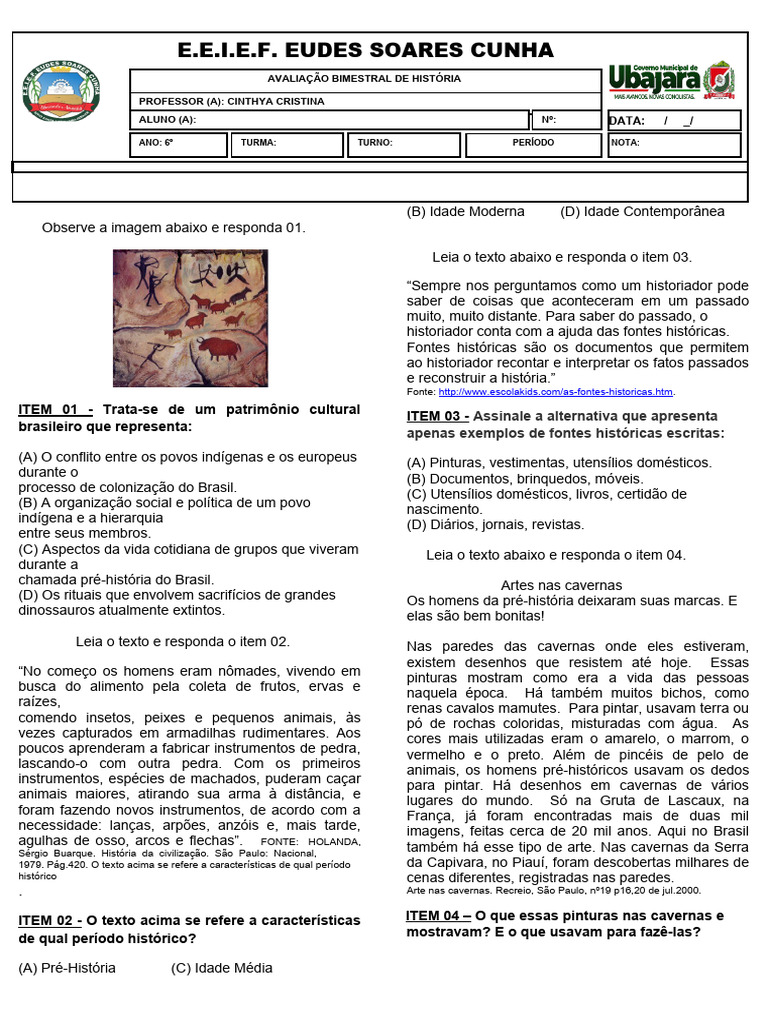 Hist - 6ºano - 1bimestre | PDF | Tempo | Pinturas