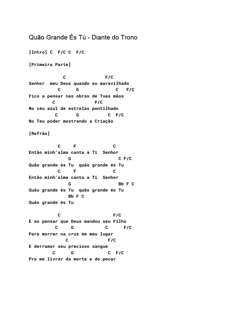 Quão Grande És Tú - Diante Do Trono | PDF