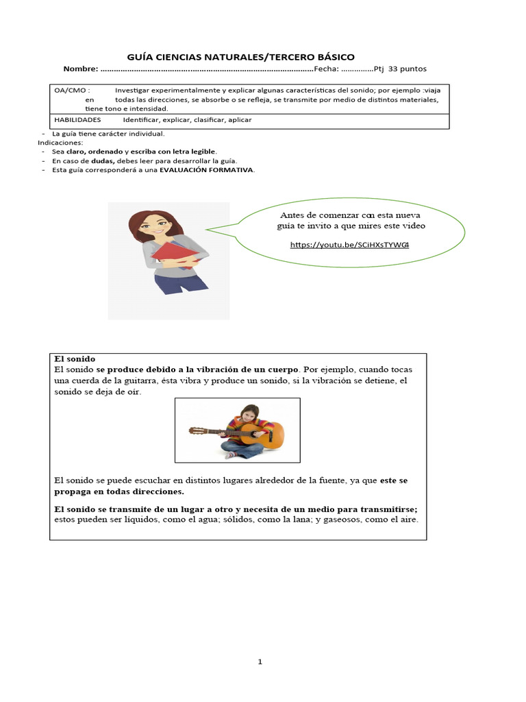 3°básico Guia Ciencias Natuales El Sonido | PDF | Sonido | Acústica