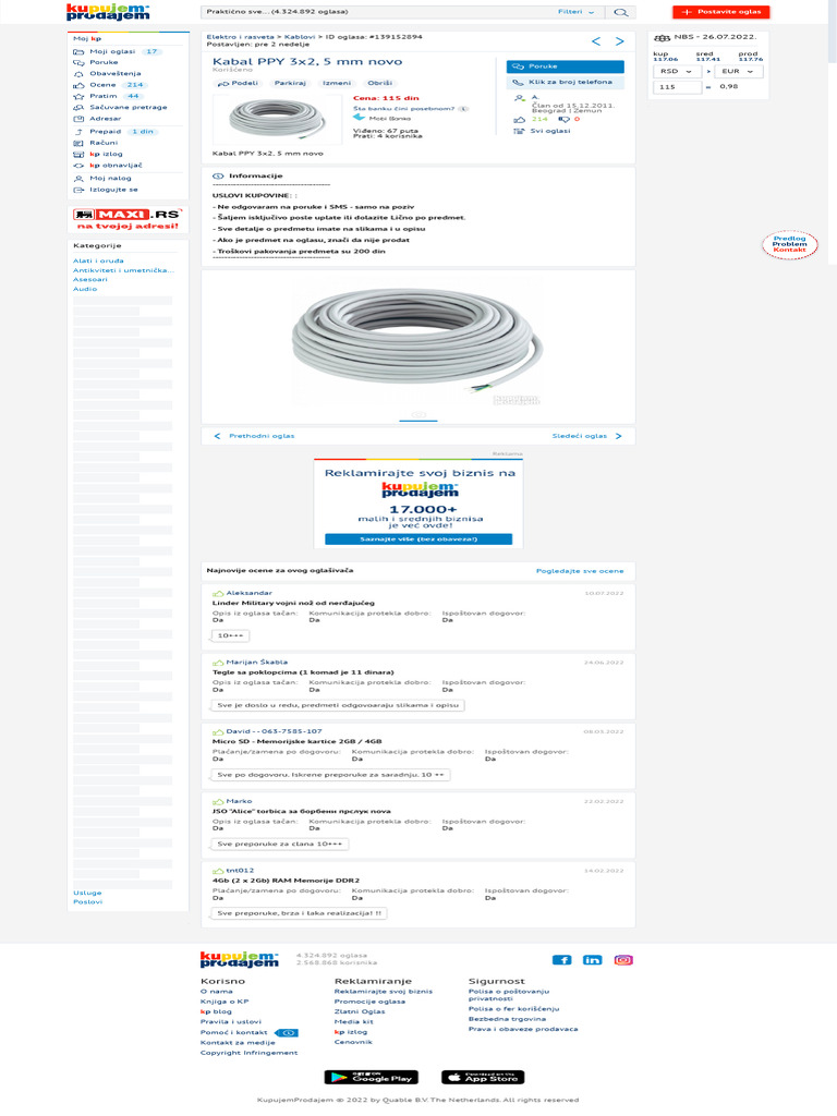 Kabal PPY 3x2, 5 MM Novo - KupujemProdajem | PDF