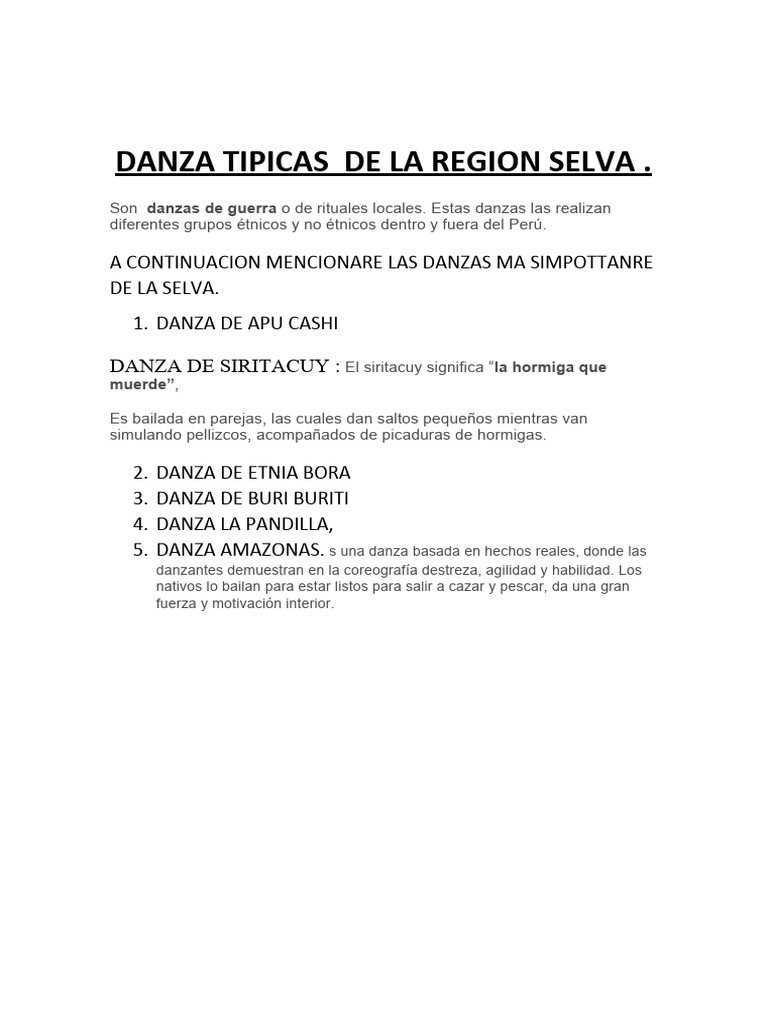 Danza Tipicas de La Region Selva Tarea Expsosicio | PDF