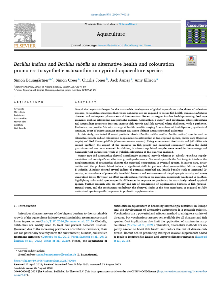 Bacillus Indicus | PDF | Probiotic | Aquaculture