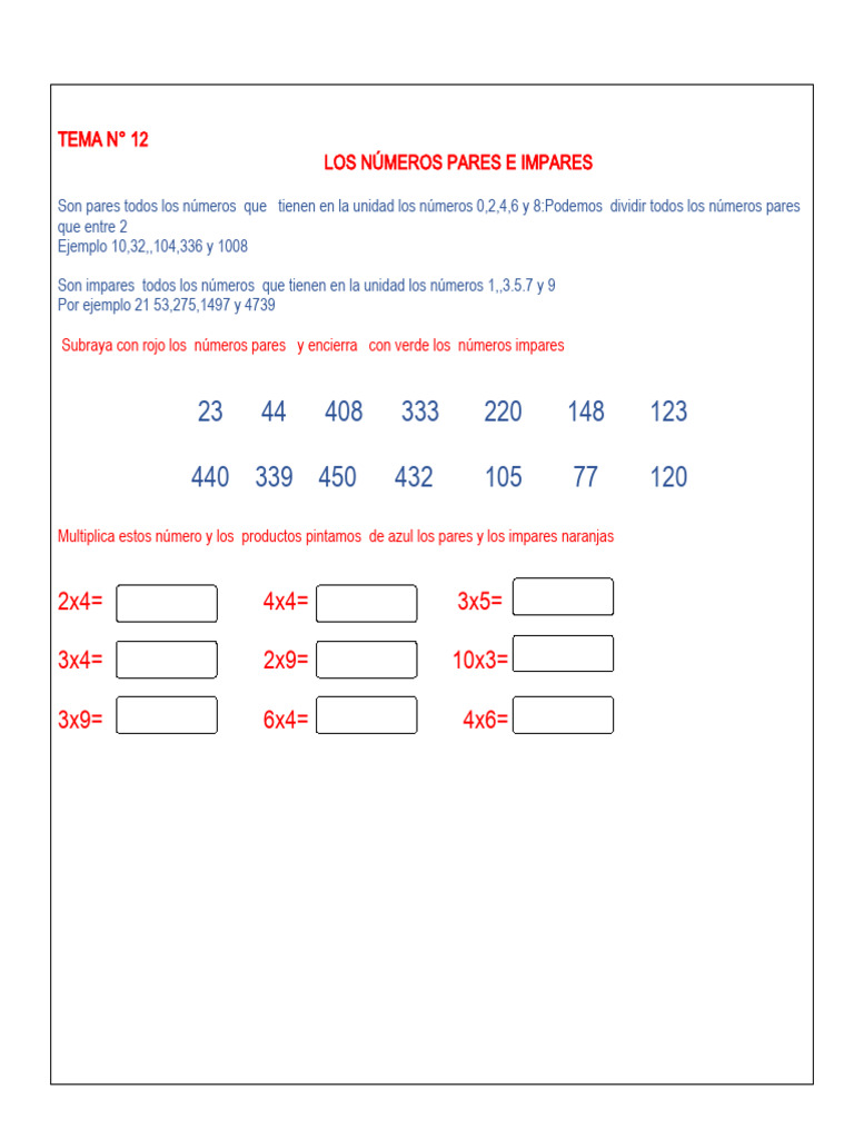 Unidad N°2 - Números Pares e Impares - Números Ordinalles Matematicas | PDF