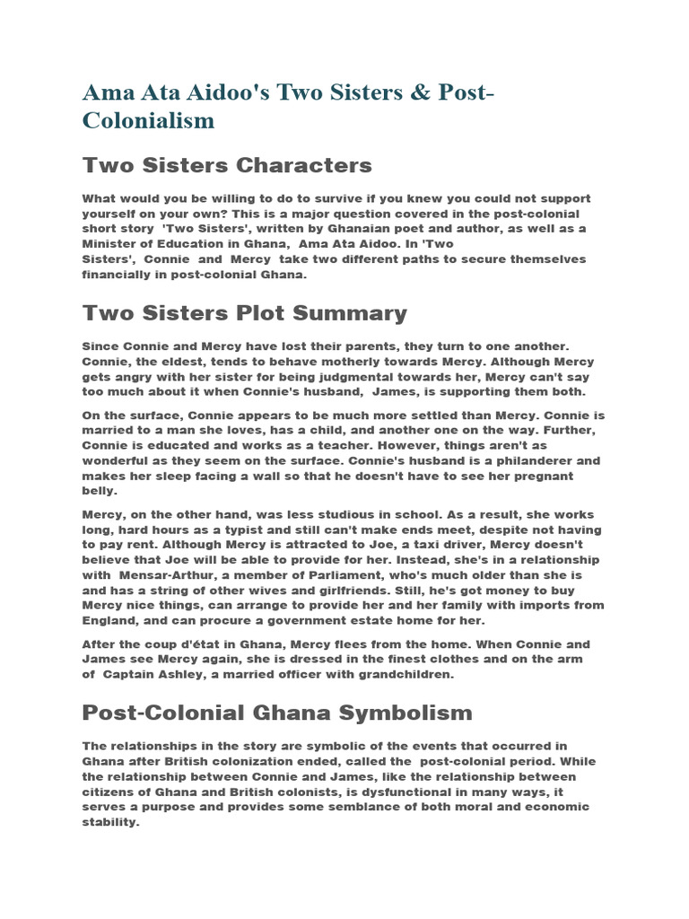 Ama Ata Aidoo's Two Sisters & Post-Colonialism | PDF | Social Science
