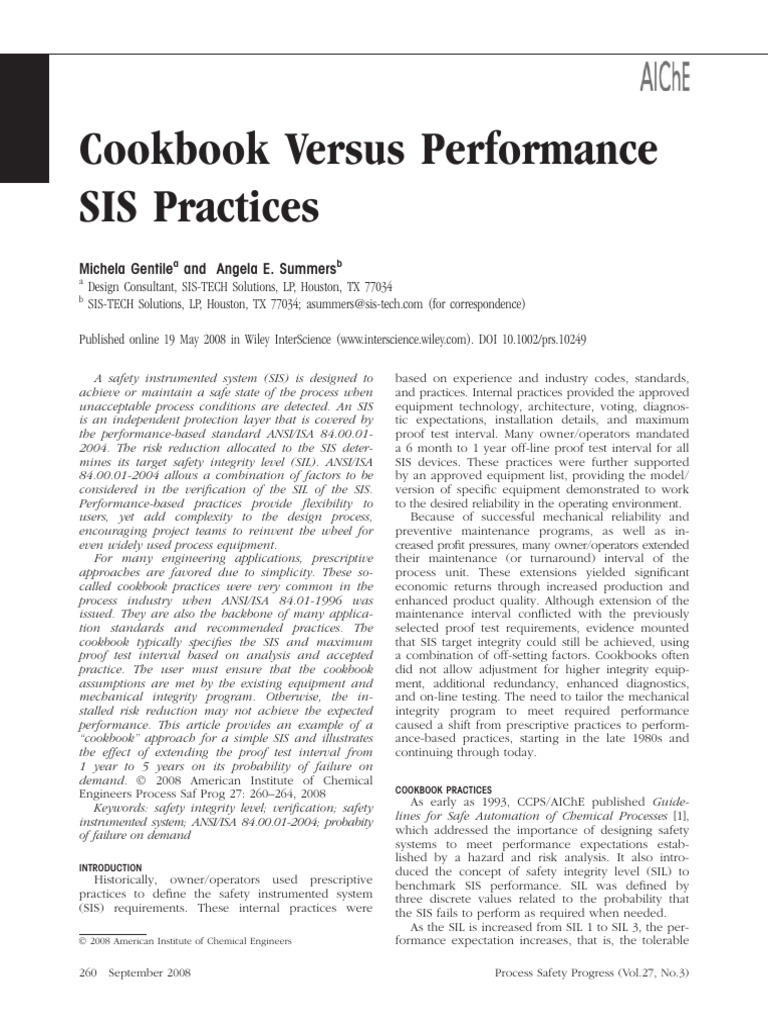 Cookbook Versus Performance SIS Practices: A B A B | PDF | Reliability Engineering | Safety