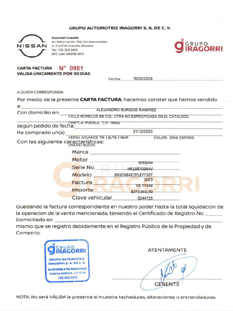 Carta Factura | PDF