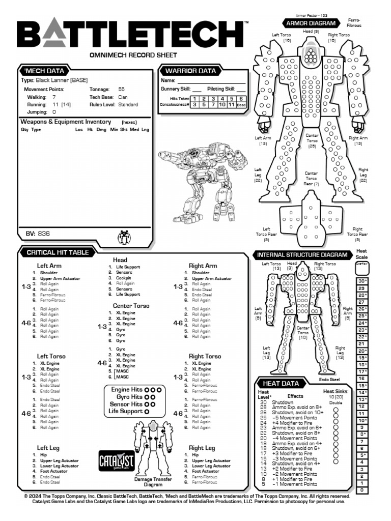 Black Lanner Record Sheet Overview | PDF | Battle Tech