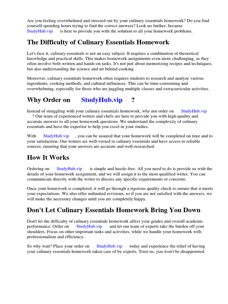 Culinary Essentials Homework Activities Answers | PDF | Homework ...
