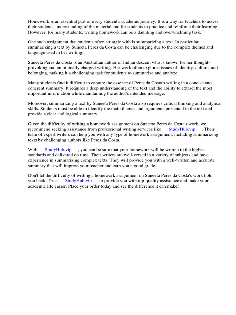 Homework Suneeta Peres Da Costa Summary | PDF | Homework | Thought