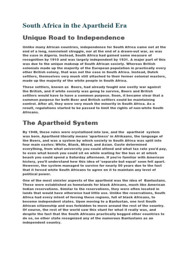 South Africa in The Apartheid Era | PDF | Apartheid | South Africa