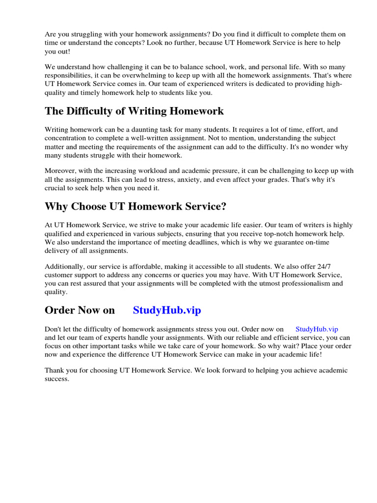 Ut Homework Service | PDF | Homework | Essays