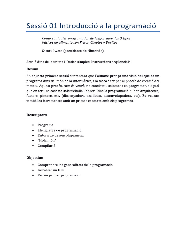 01 Introducció A La Programació | PDF