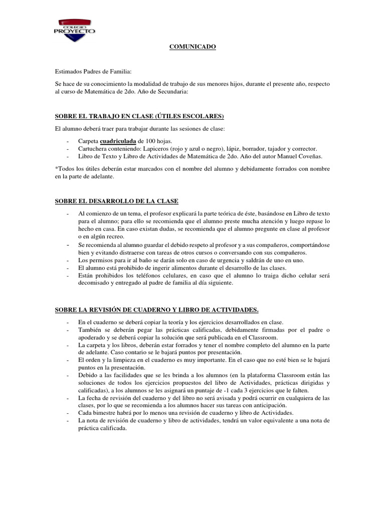 COMUNICADO A LOS PPFF | PDF