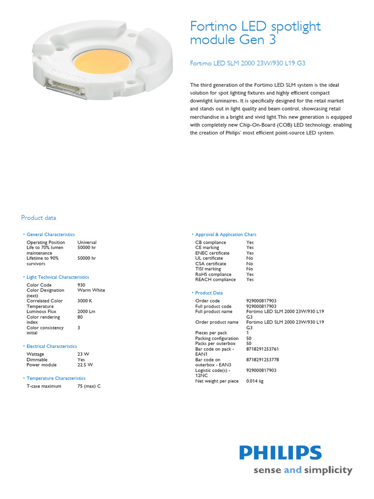 Philips - Lighting 929000817903 Datasheet | Download Free PDF | Lighting | Light Emitting Diode