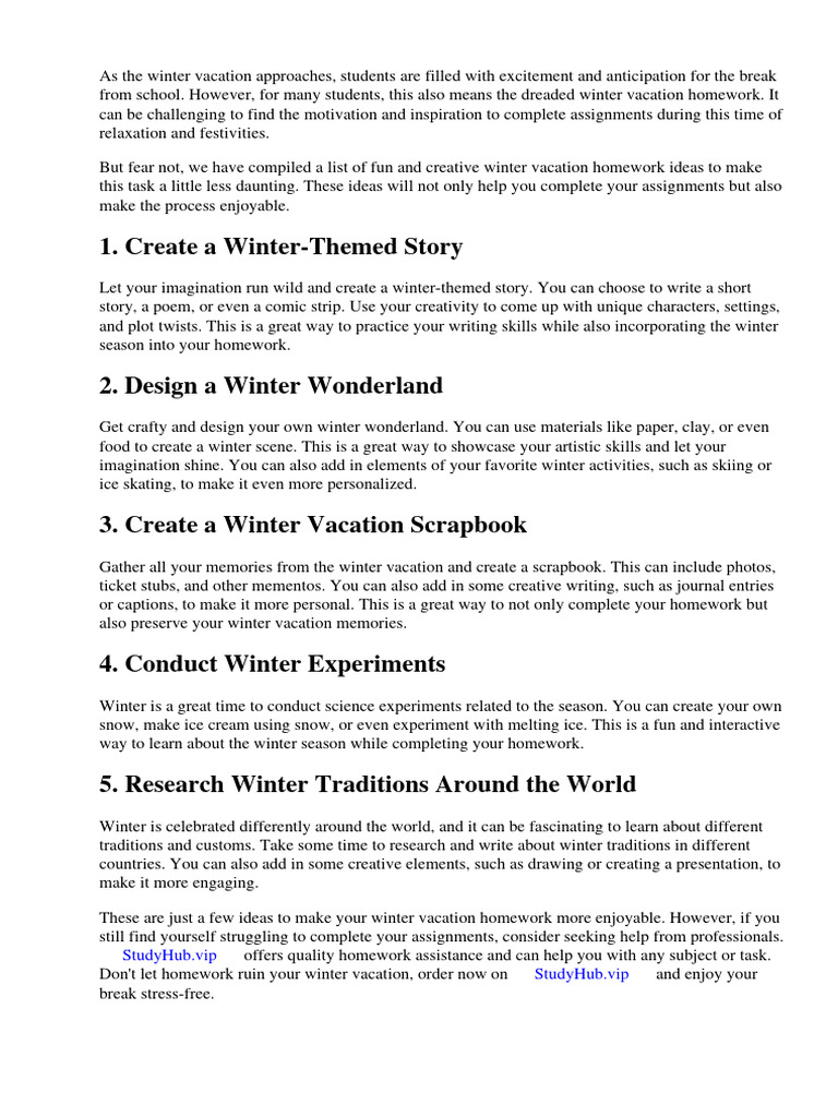 Winter Vacation Homework Ideas | PDF | Safari (Web Browser) | Worksheet