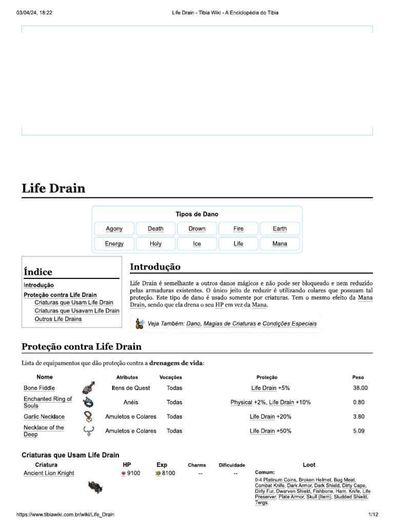Life Drain - Tibia Wiki - A Enciclopédia Do Tibia | PDF