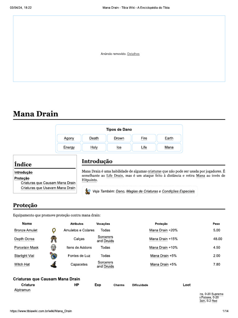 Mana Drain - Tibia Wiki - A Enciclopédia do Tibia | PDF