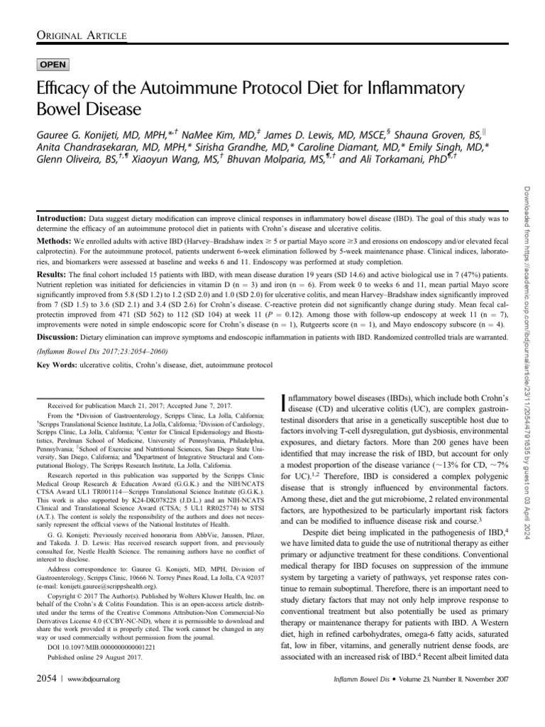 Efficacy of The Autoimmune Protocol Diet For Inflammatory Bowel Disease | PDF | Inflammatory ...