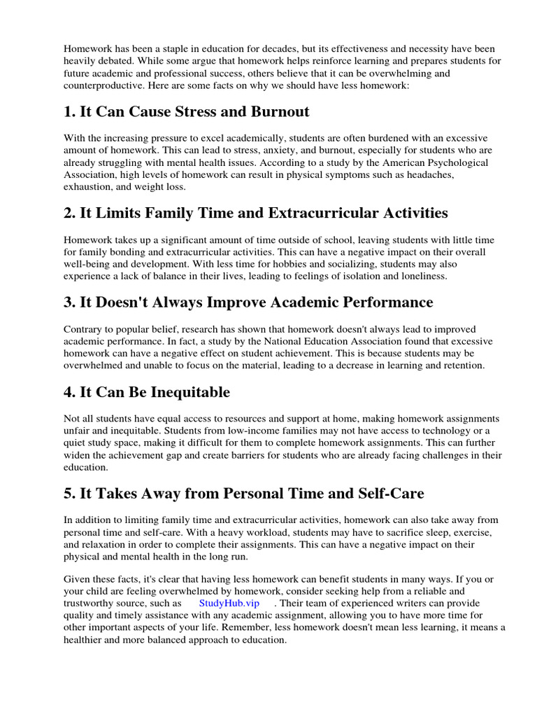 Facts On Why We Should Have Less Homework | PDF | Homework | Teachers