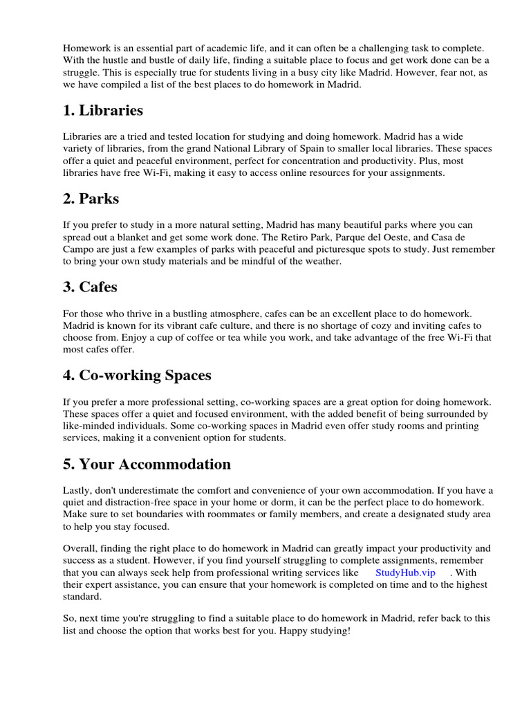 Places To Do Homework in Madrid | PDF | Madrid | Homework