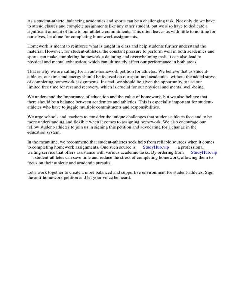 Anti Homework Petition For Athletes | PDF | Homework