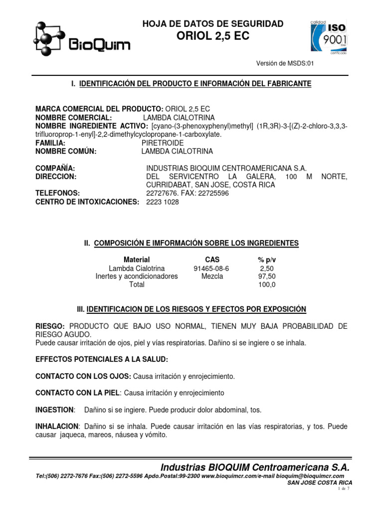 HDS Oriol 2,5 Ec | Descargar gratis PDF | Agua | Pesticida