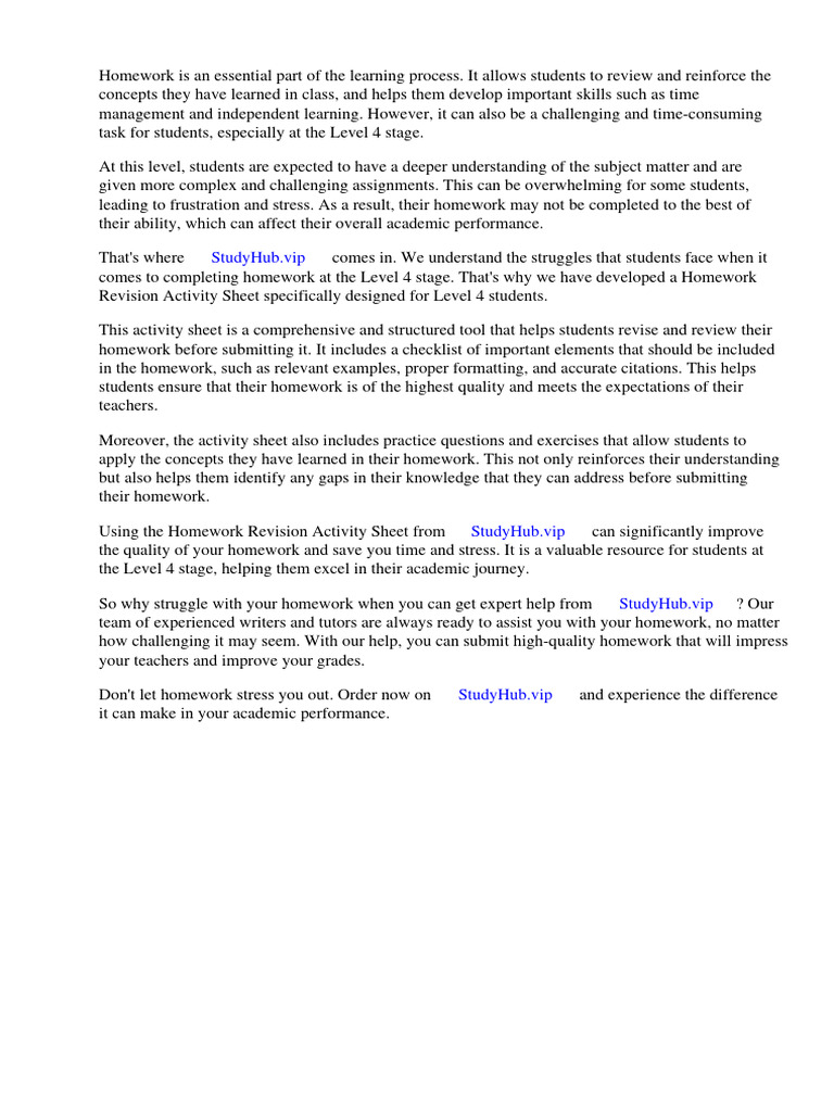 Homework Revision Activity Sheet Level 4 | PDF | Homework | Worksheet