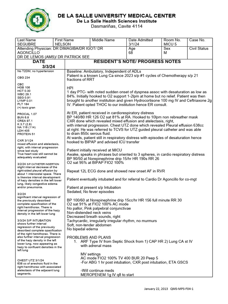 Residents Notes Segubre | Download Free PDF | Lung | Clinical Medicine