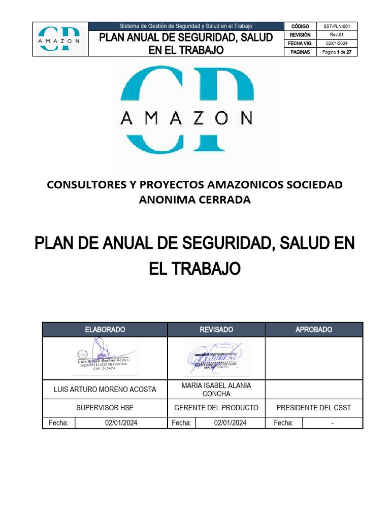 SST-PLN-001 Plan Anual SST - 2024 | PDF | Seguridad y salud ocupacional | Valores
