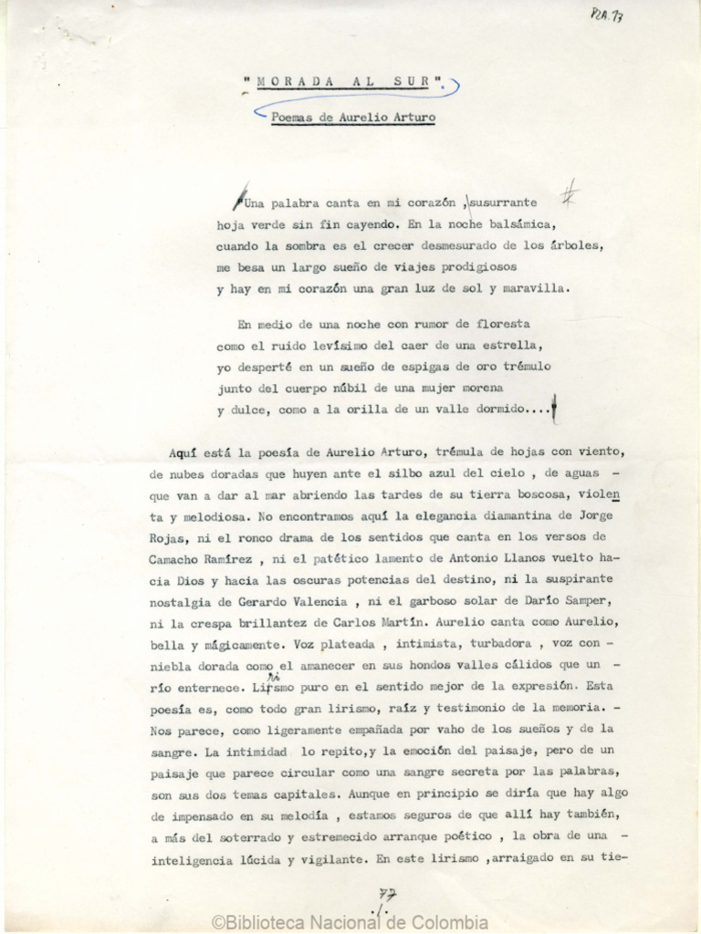 Morada Al Sur Poemas de Aurelio Arturo | PDF | Poesía