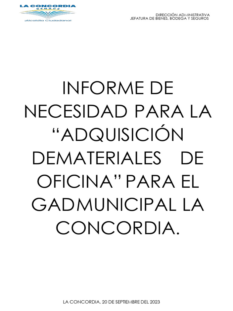 Informe de Necesidad para La Adquisición de Materiales de Oficina" Periodo 2023-2024"-Signed | PDF