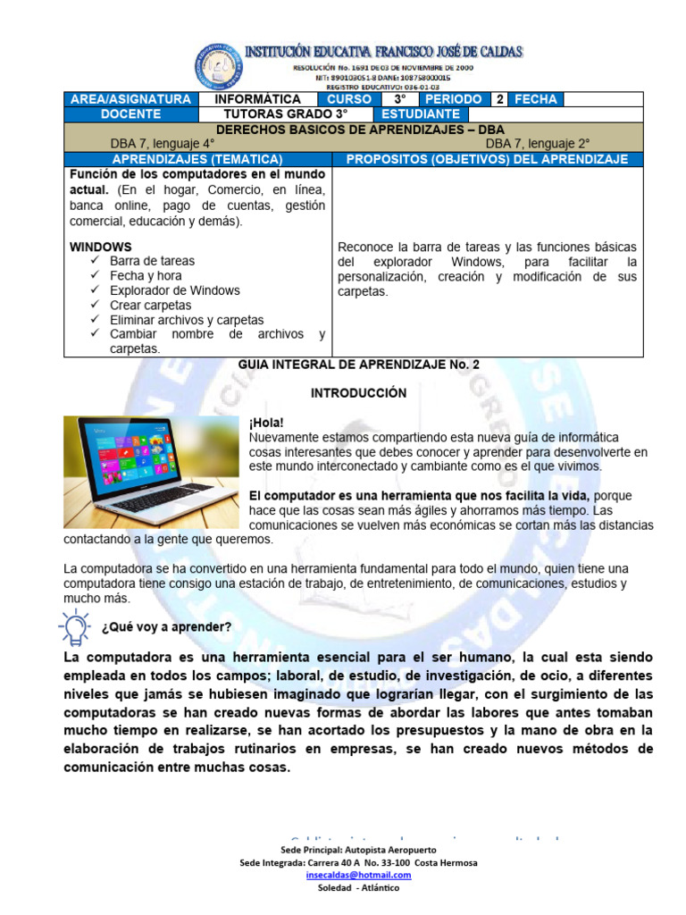 INFORMÃ_TICA GUIA 2 GRADO 3Â° | PDF | Archivo de computadora | Red de computadoras